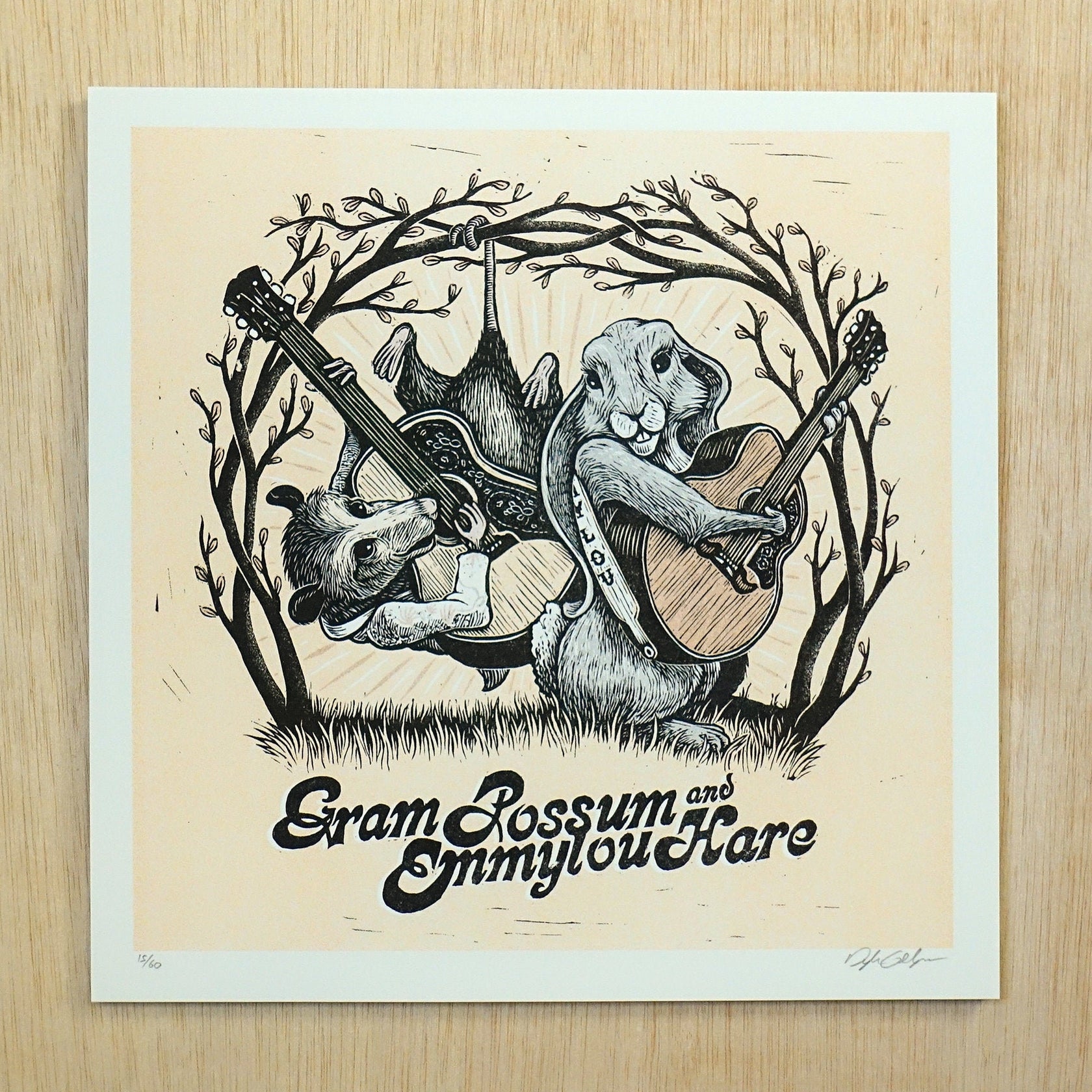 Gram Parsons and Emmylou Harris Art Print | Country Music Woodcut Style ...